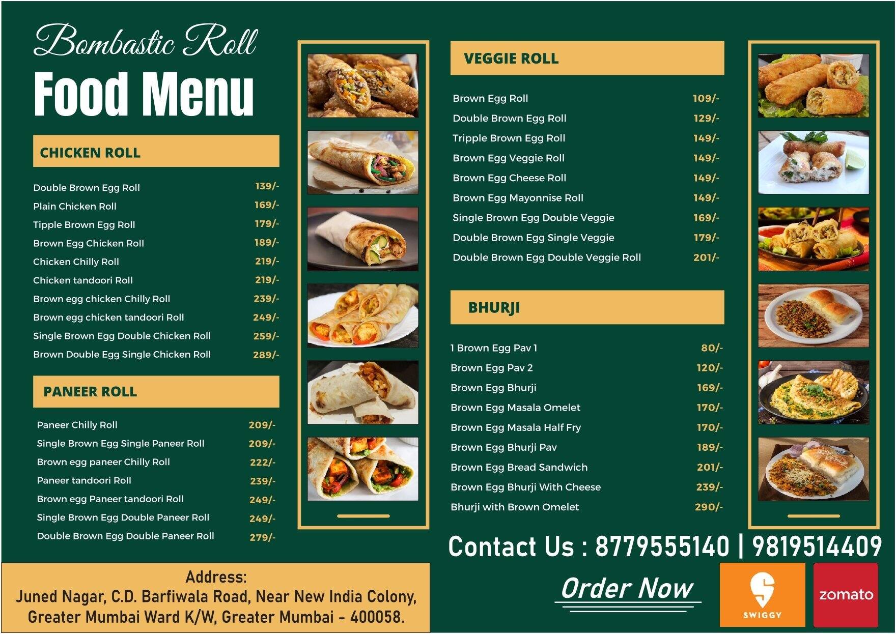 Menu of Bombastic Roll, Vile Parle West, Mumbai