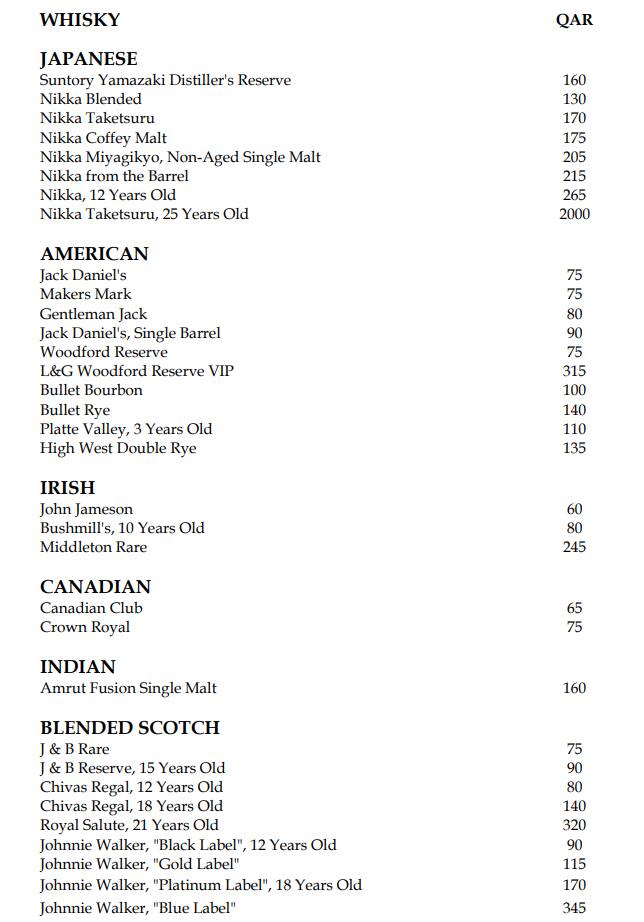 Menu at Nobu - Four Seasons Hotel restaurant, Doha
