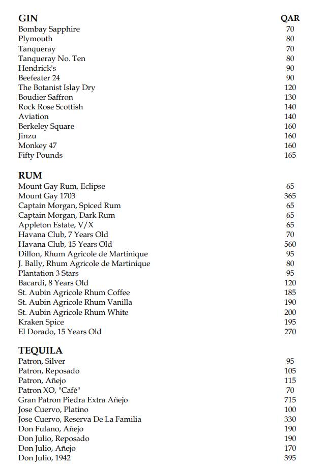 Menu at Nobu - Four Seasons Hotel restaurant, Doha