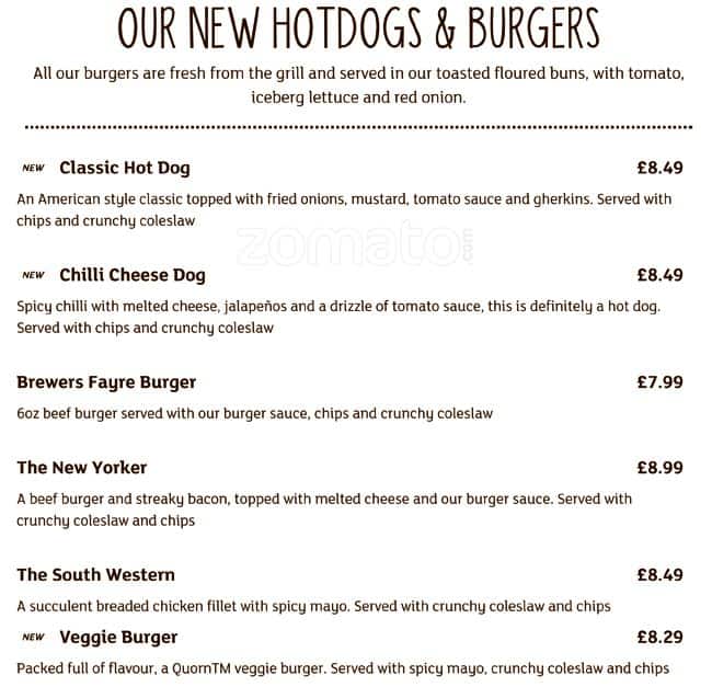 Menu at Coach House Brewers Fayre pub & bar, Manchester, Wilderspool Wood