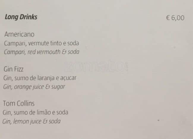 Menu em Lobby Bar - SANA Rex Hotel, Lisboa