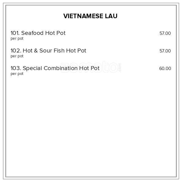 Menu at Hanoi, Queenstown