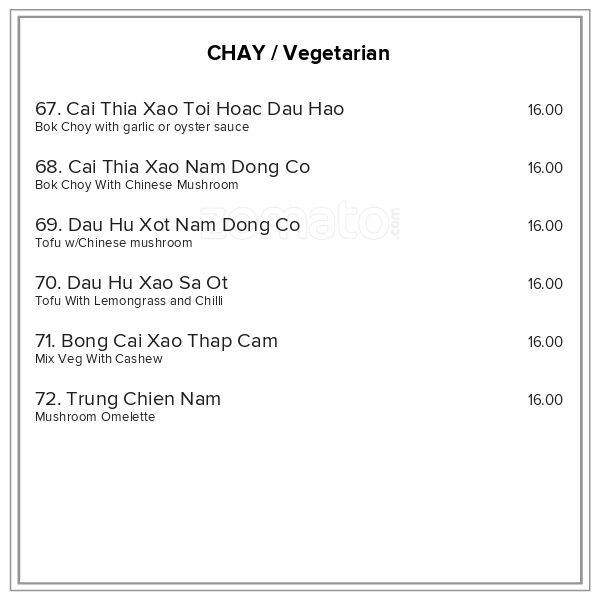 Menu at Hanoi, Queenstown