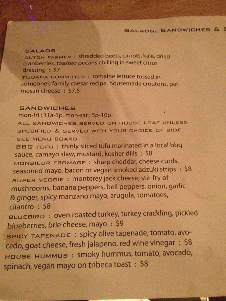 Menu at Chimera Cafe, Tulsa