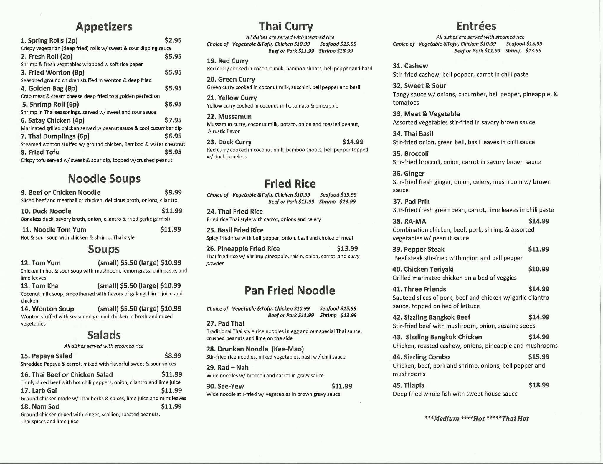 Menu at Thai 54 Cuisine, Pensacola, 47 Gulf Breeze Parkway