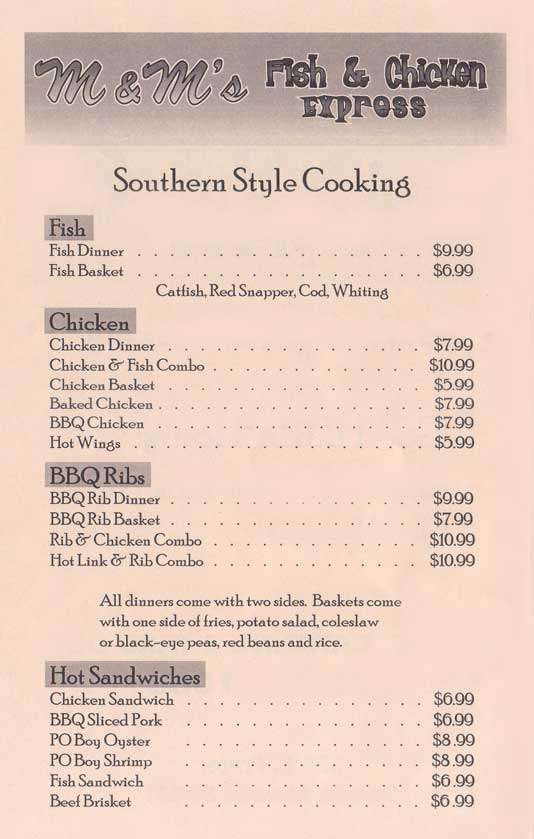 Menu at M & M Fish & Chicken Express restaurant, Sparks