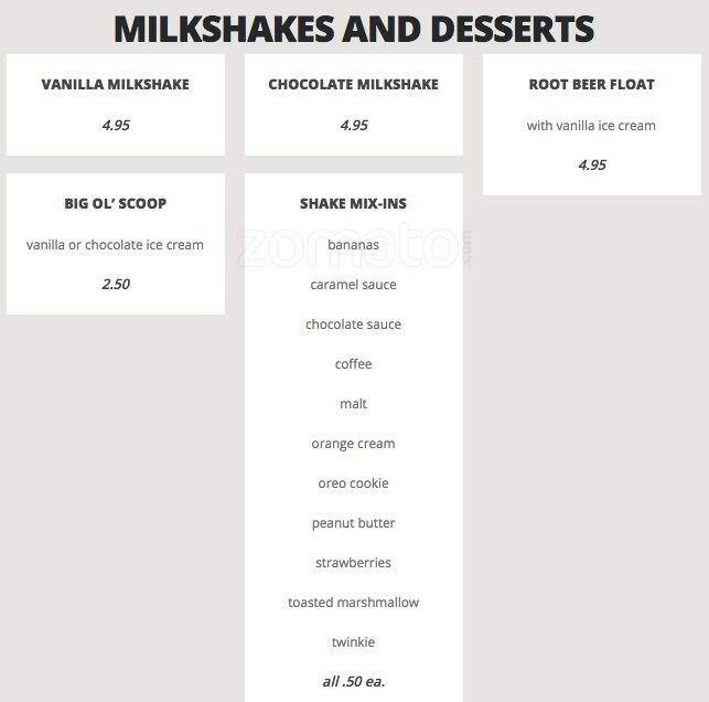 Menu at TrueBurger desserts, Oakland, Broadway