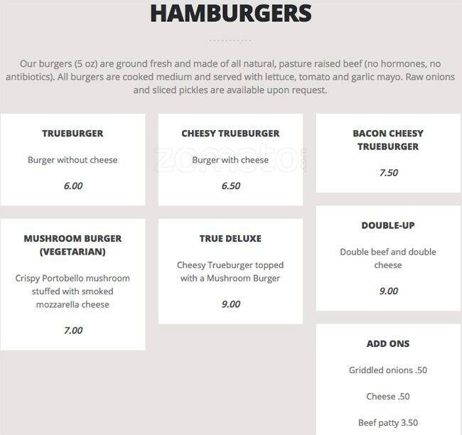 Menu at TrueBurger desserts, Oakland, Broadway