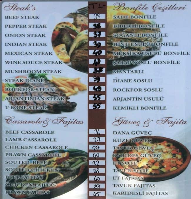 Menu at Ottoman Bodrum, Bodrum
