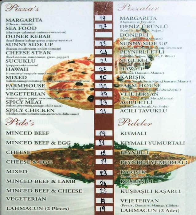 Menu at Ottoman Bodrum, Bodrum