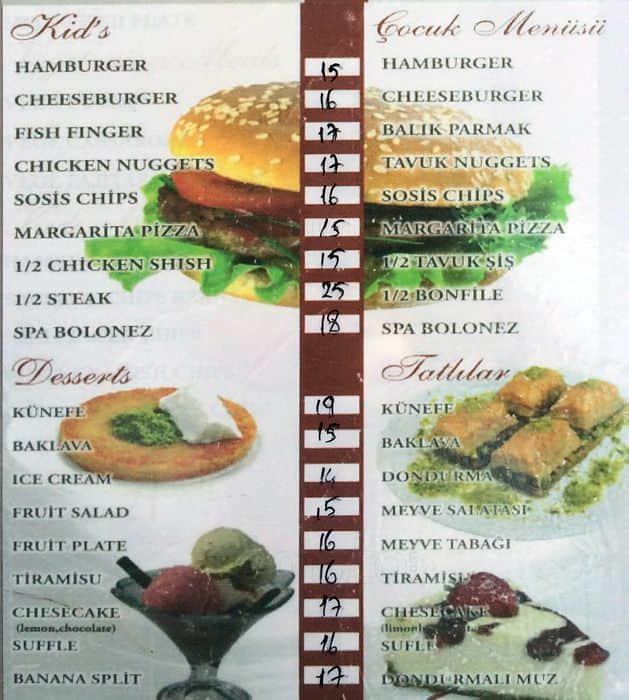 Menu at Ottoman Bodrum, Bodrum