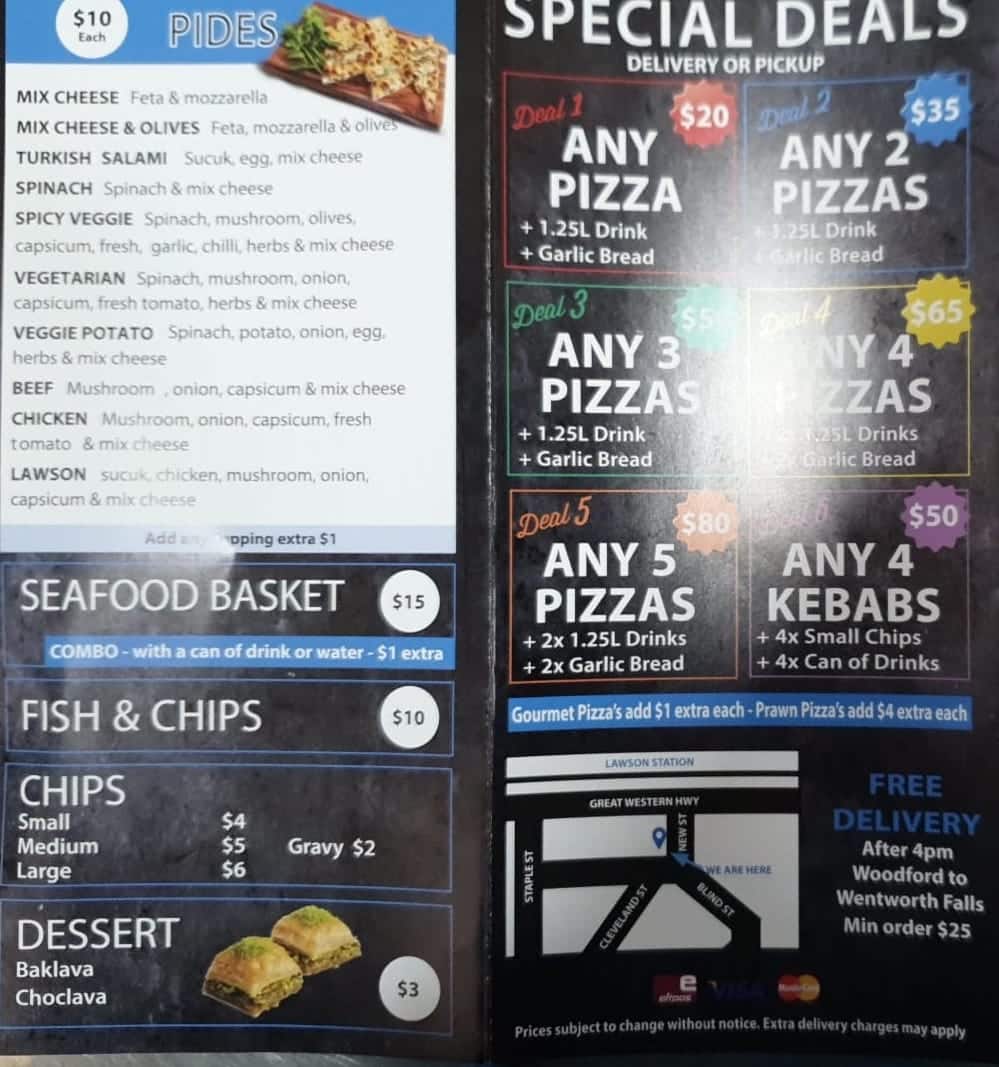 Menu at Lawson Pizza & Kebab pizzeria, Lawson
