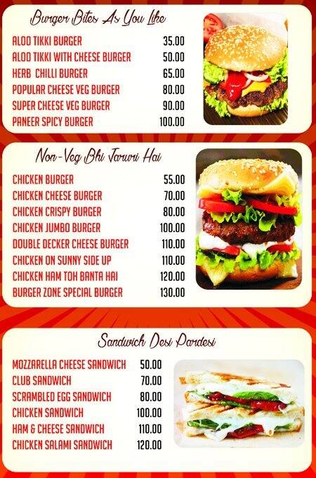 Burger Zone Menu, Menu for Burger Zone, Sector 7, Dwarka, New Delhi ...
