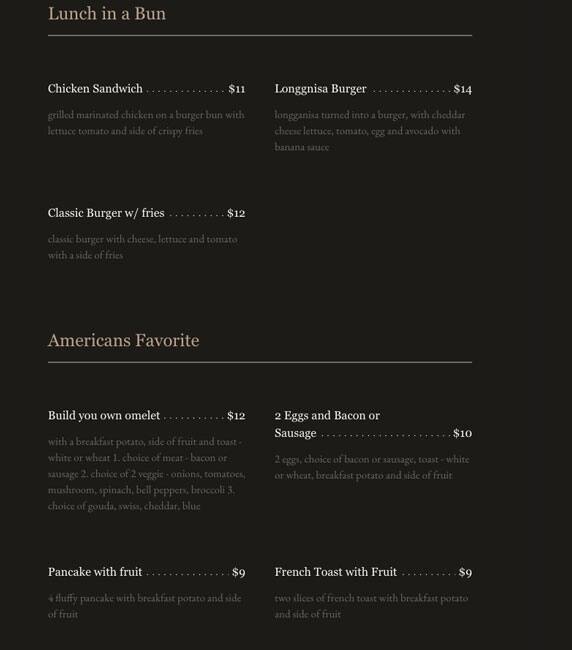Menu at Kubo restaurant, Chicago