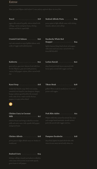 Menu at Kubo restaurant, Chicago