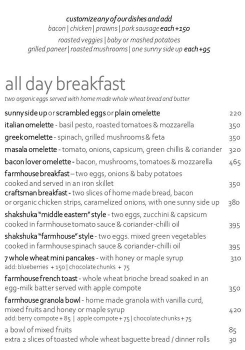 Menu of The Farmhouse Kitchen & Bakery, Varthur Main Road, Whitefield ...