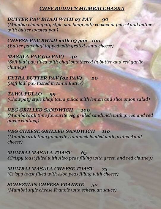Menu of Chef Buddy, Sayajipura, Vadodara