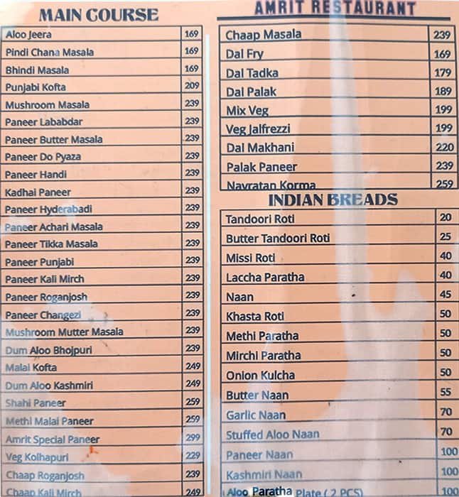 Menu at Amrit restaurant and sweets, Kanpur, Plot 5