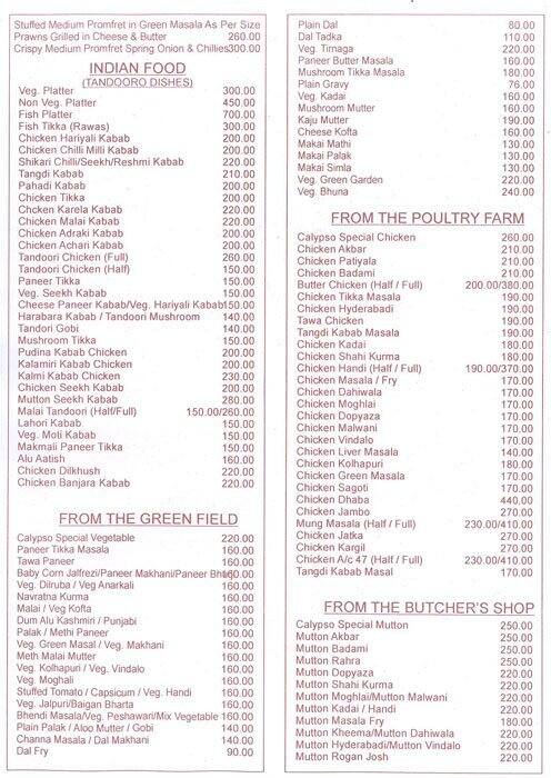 Menu at Calypso, Navi Mumbai, Vindhya Commercial Complex