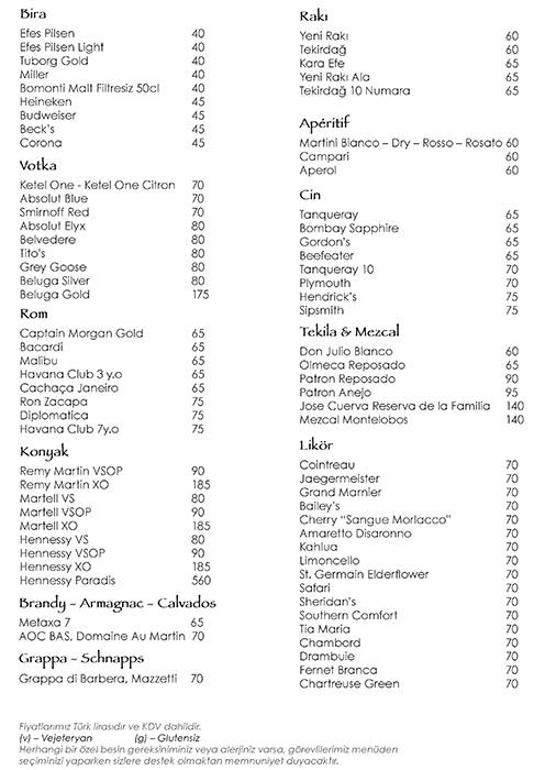 Menu at St. Regis Brasserie, Istanbul