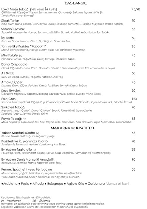 Menu at St. Regis Brasserie, Istanbul