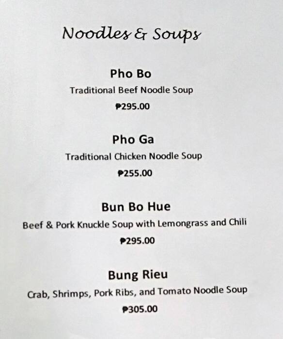 Menu at Bawai's restaurant, San Juan