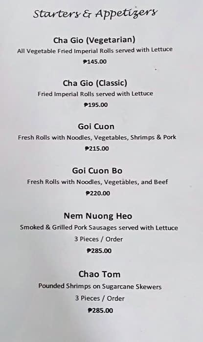 Menu at Bawai's restaurant, San Juan