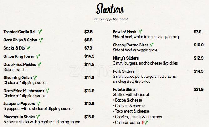Menu at Misty's Diner restaurant, Prahran