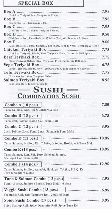Menu at Sushi Man restaurant, North Vancouver