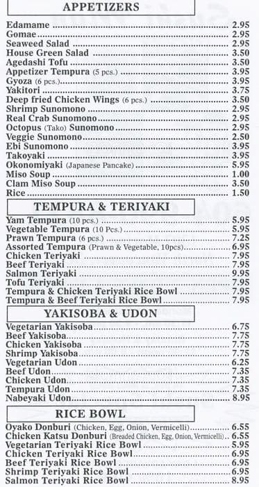 Menu at Sushi Man restaurant, North Vancouver