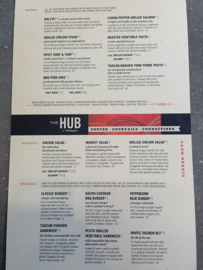 Menu at The Hub at Holiday Inn pub & bar, Saskatoon