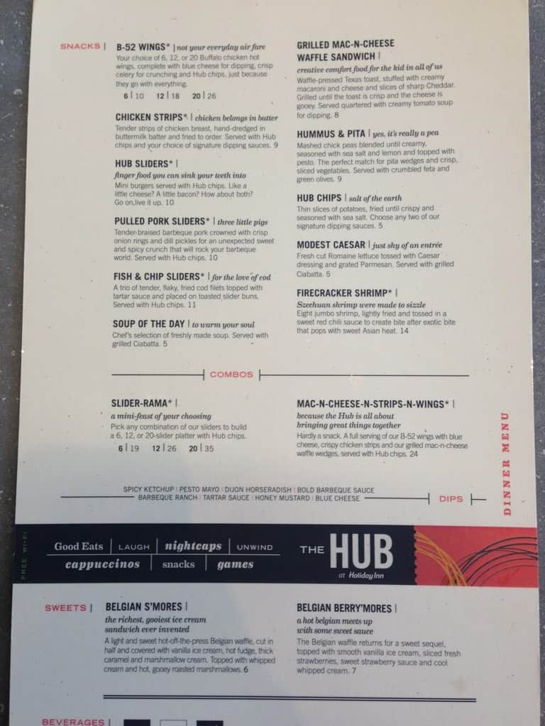 Menu at The Hub at Holiday Inn pub & bar, Saskatoon