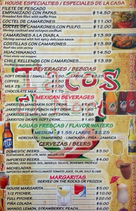 Menu at Tacos El Norte restaurant, Palatine, N Rand Rd