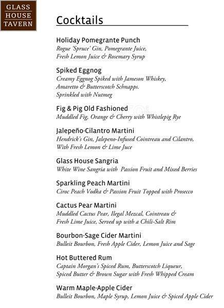 Menu at Glass House Tavern restaurant, New York City, 252 W 47th St