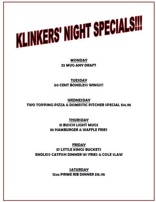 Menu at Klinkers Hometown Bar & Grill, Princeton