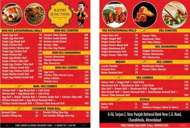 Kathi Junction Menu, Menu for Kathi Junction, Chandkheda, Ahmedabad ...
