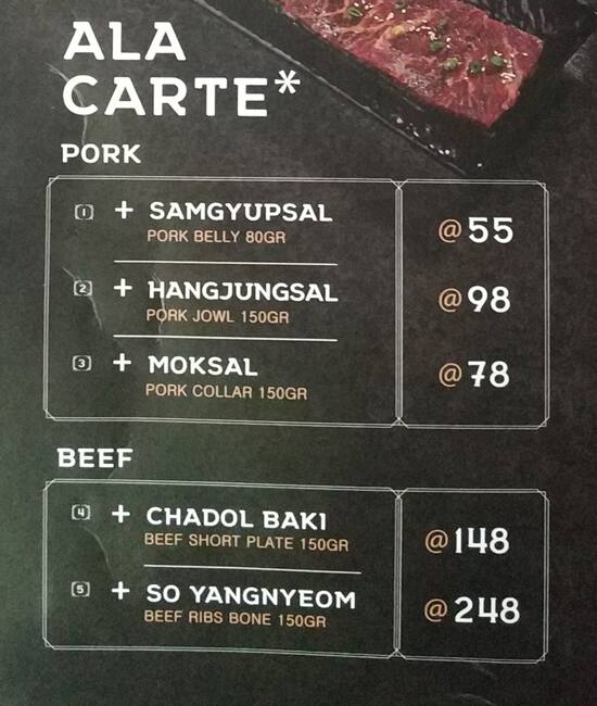 Menu at FLAMING MR PIG restaurant, West Jakarta