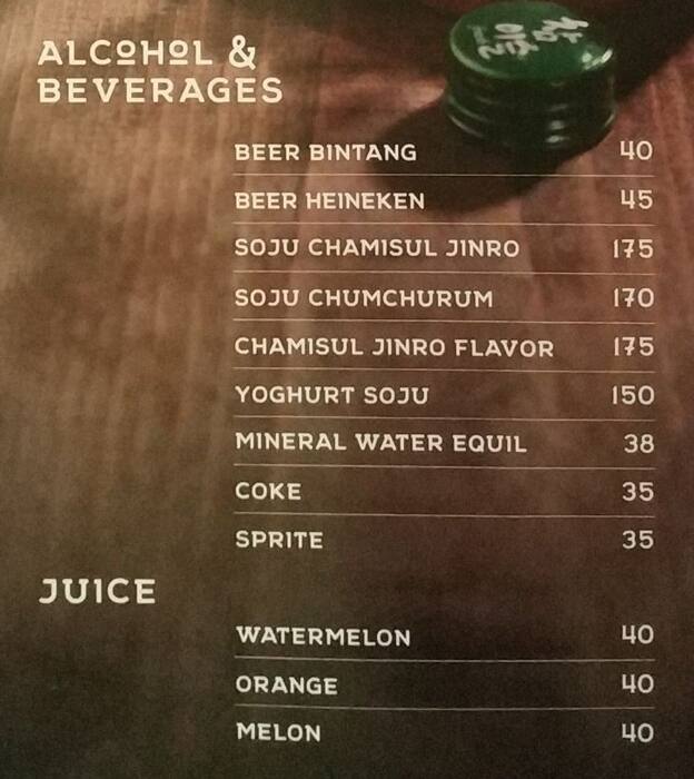 Menu at FLAMING MR PIG restaurant, West Jakarta