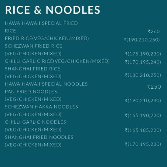 Menu at Hawa hawaii, Hyderabad