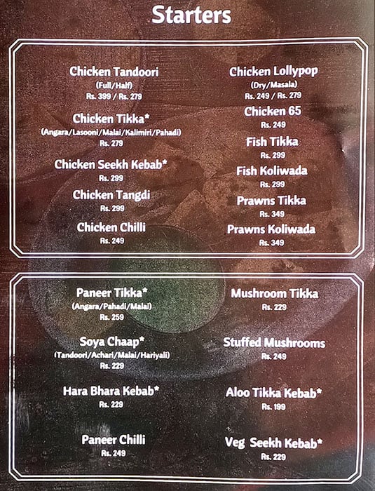 Menu of Starters & Platters, Kharadi, Pune