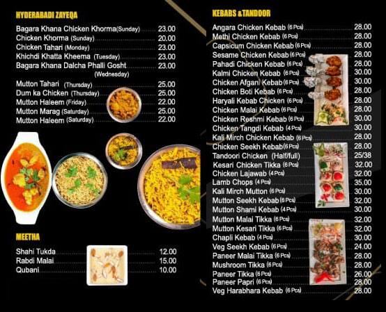 Menu at Hyderabad Fusion Restaurant, Dubai