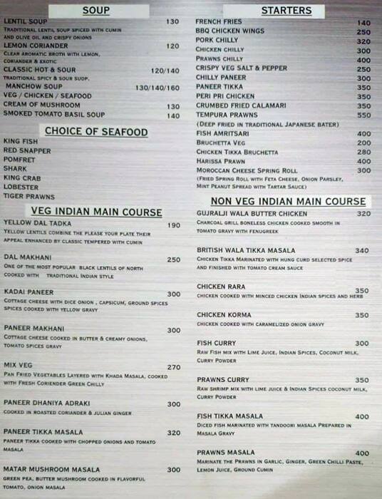 Menu of Bedrock Restaurant, Mandrem, Goa