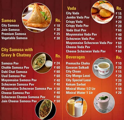 Menu of City Samosa, Naupada, Thane West, Thane