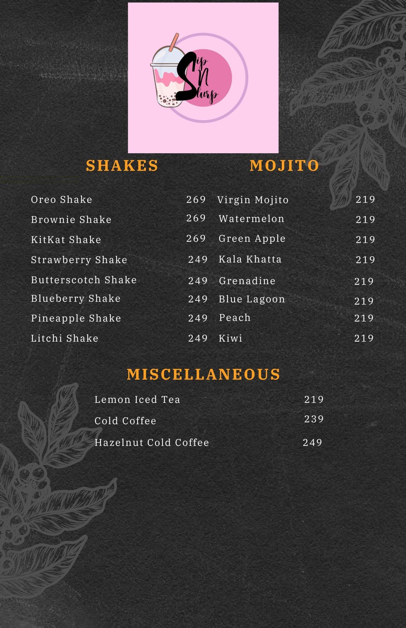 Menu of Sip N Slurp, Delta 1, Greater Noida