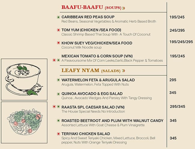 Menu of Raasta, Satya Nagar, Bhubaneshwar