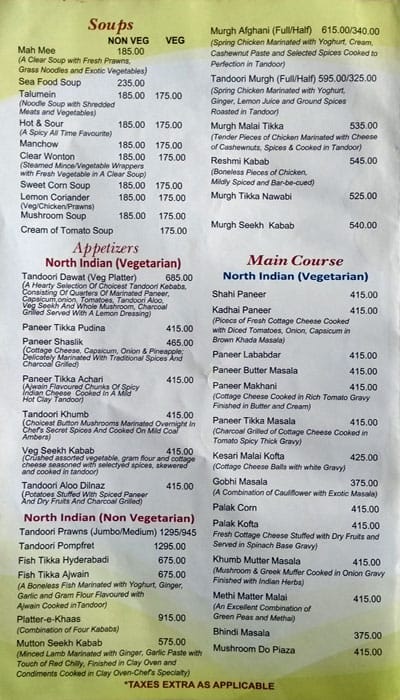 Menu of Swagath, Omega 1, Greater Noida