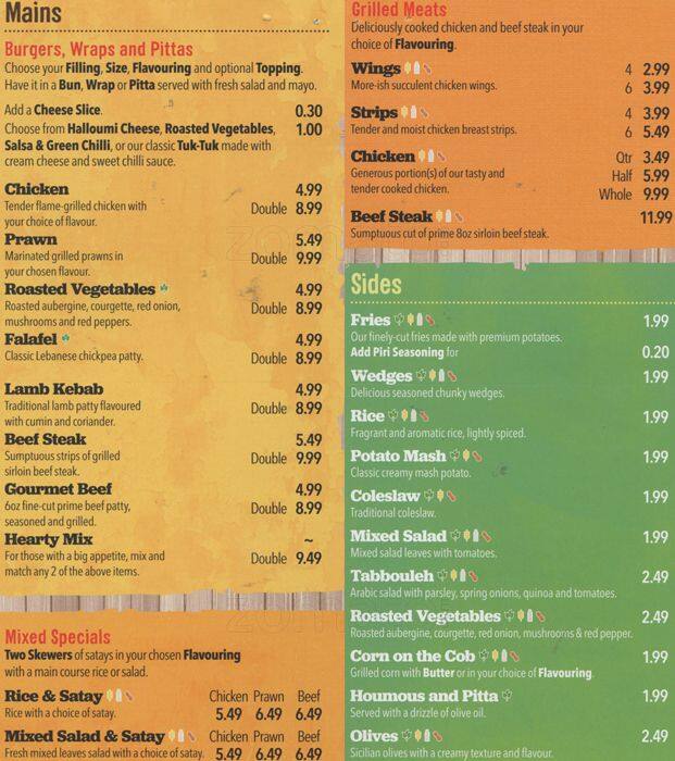 Menu at Roosters Piri Piri restaurant, Croydon, Unit 13