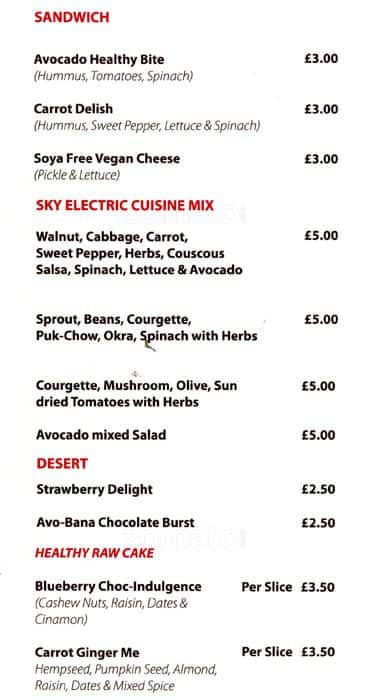 Menu at The Oracle's Organic Juice Bar, London