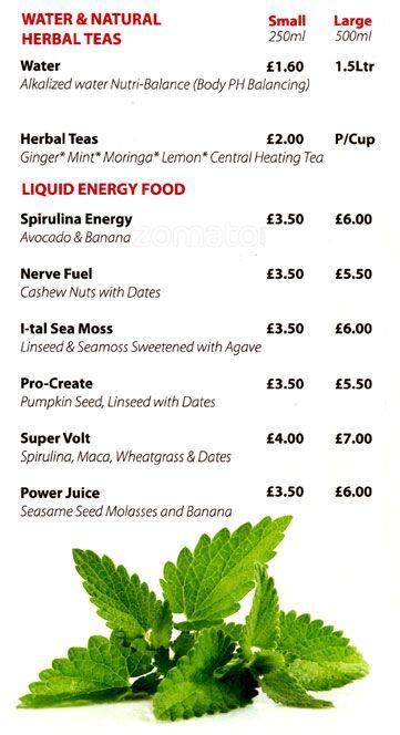 Menu at The Oracle's Organic Juice Bar, London