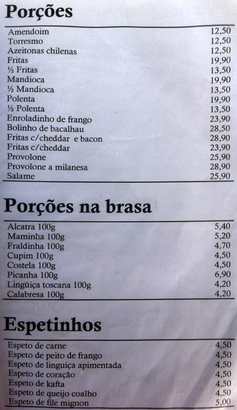Menu at Arte Brasil Grill restaurant, Osasco